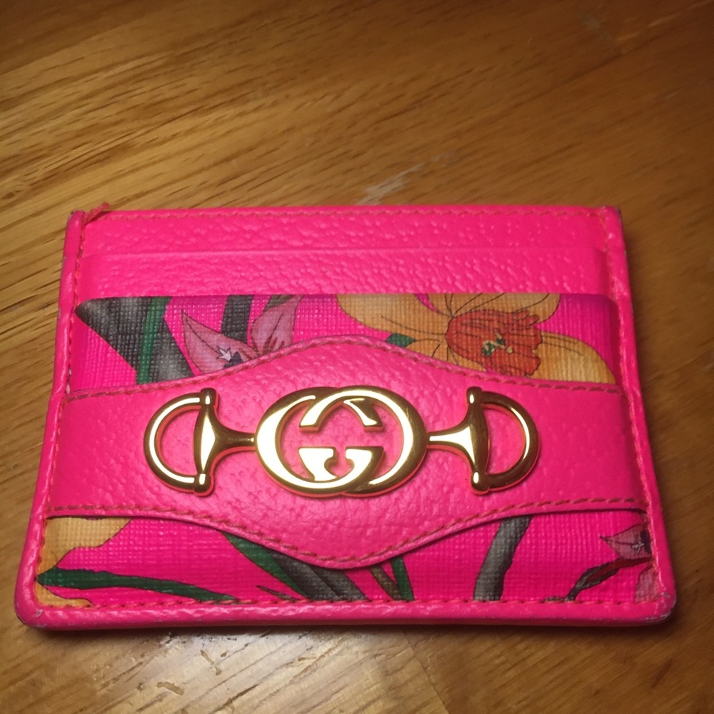 Gucci Card Holder In Hot Pink, Floral Design And Gold… - Gem